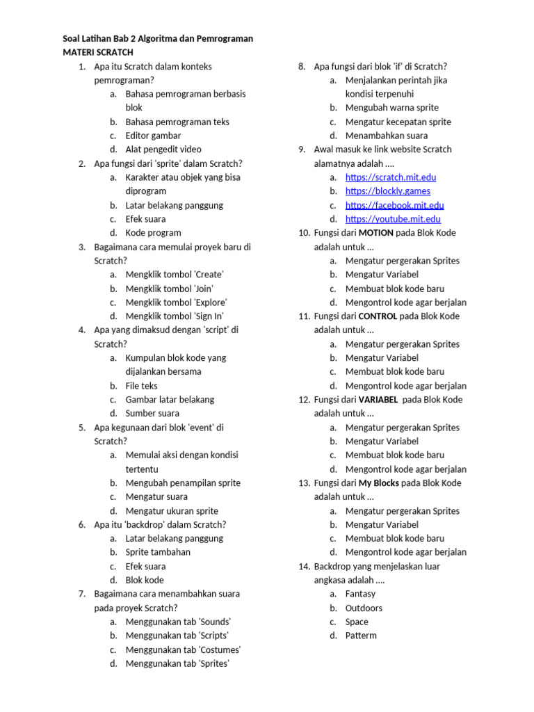 Soal Latihan Pemrograman Scratch dan Blockly | PDF