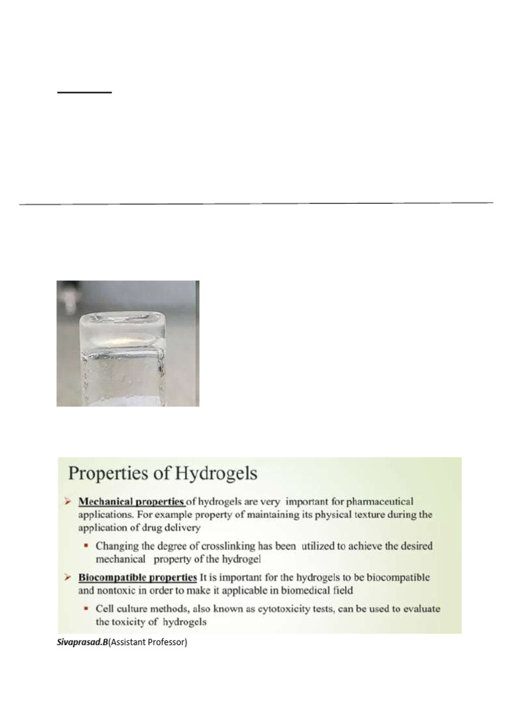 CPA UNIT IV Hydrogells of Polymer Networks and Drug Delivery | PDF ...