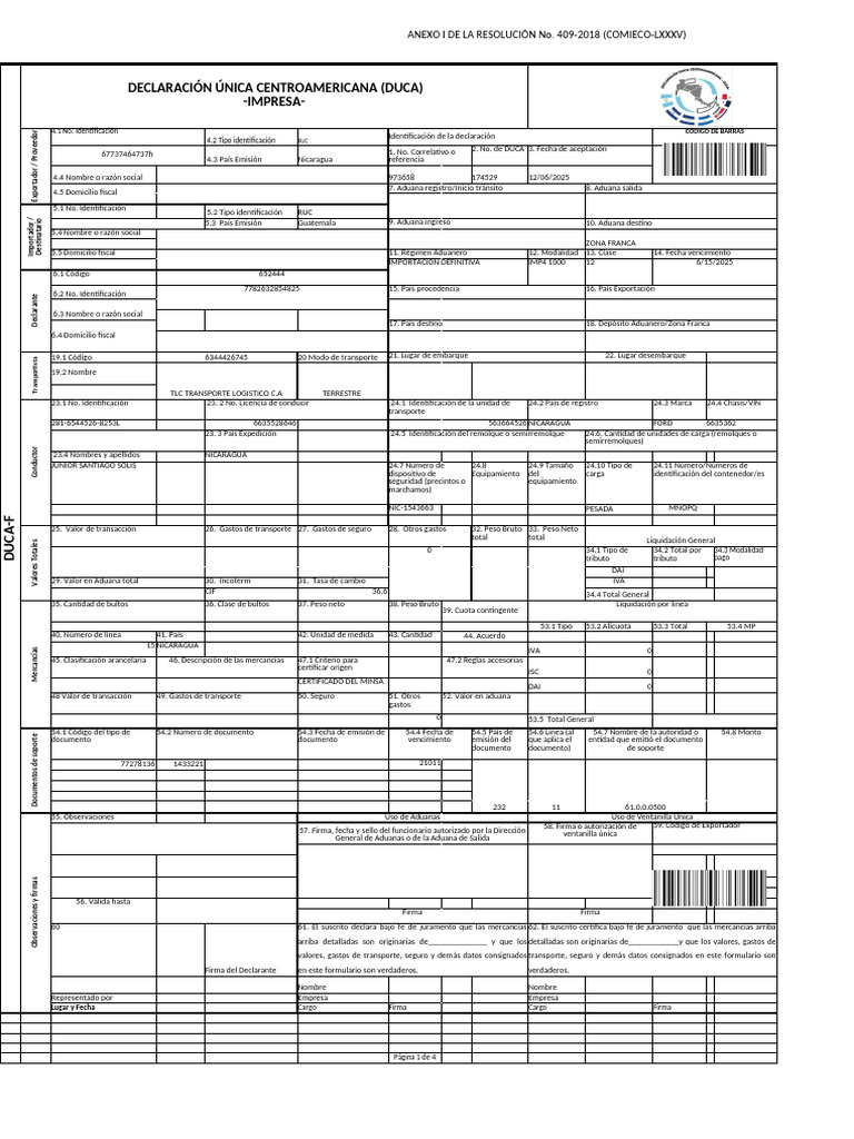Declaración Única Centroamericana (DUCA) | PDF | Arancel | Pagos
