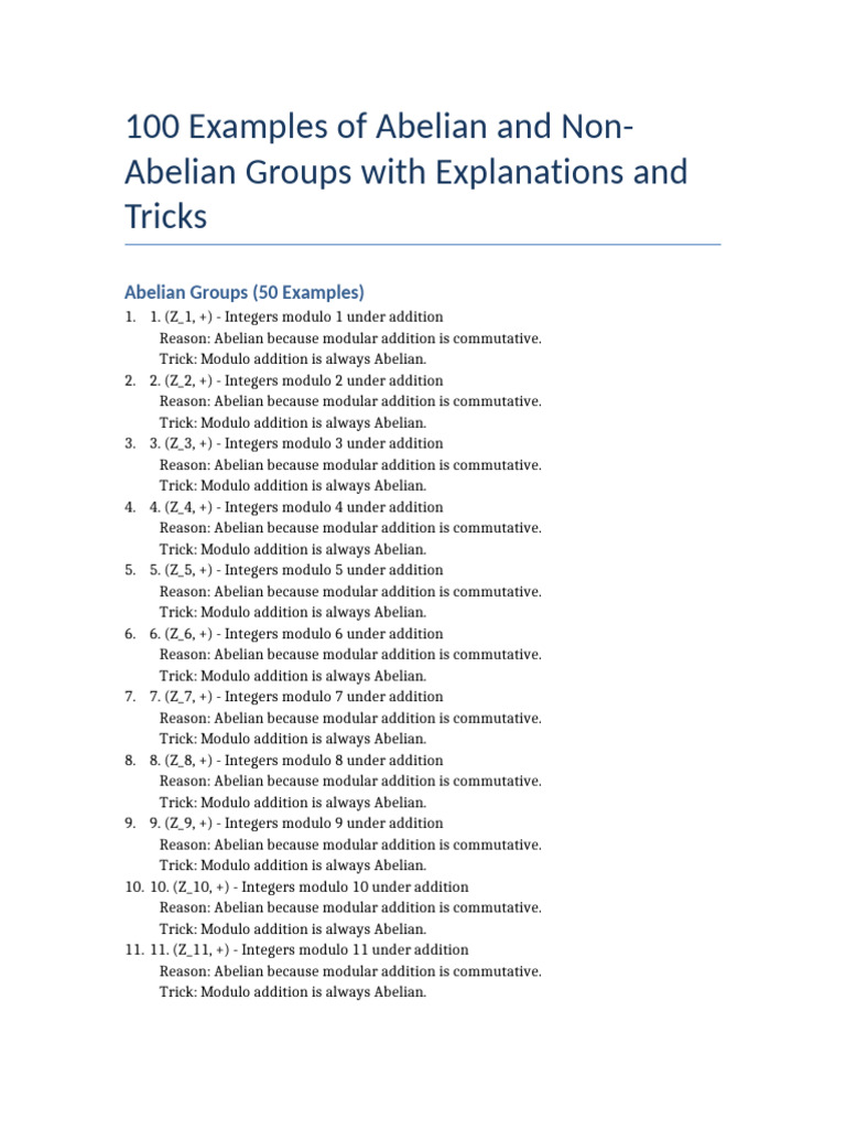 100 Abelian Non Abelian Groups | PDF | Group (Mathematics) | Mathematical Analysis