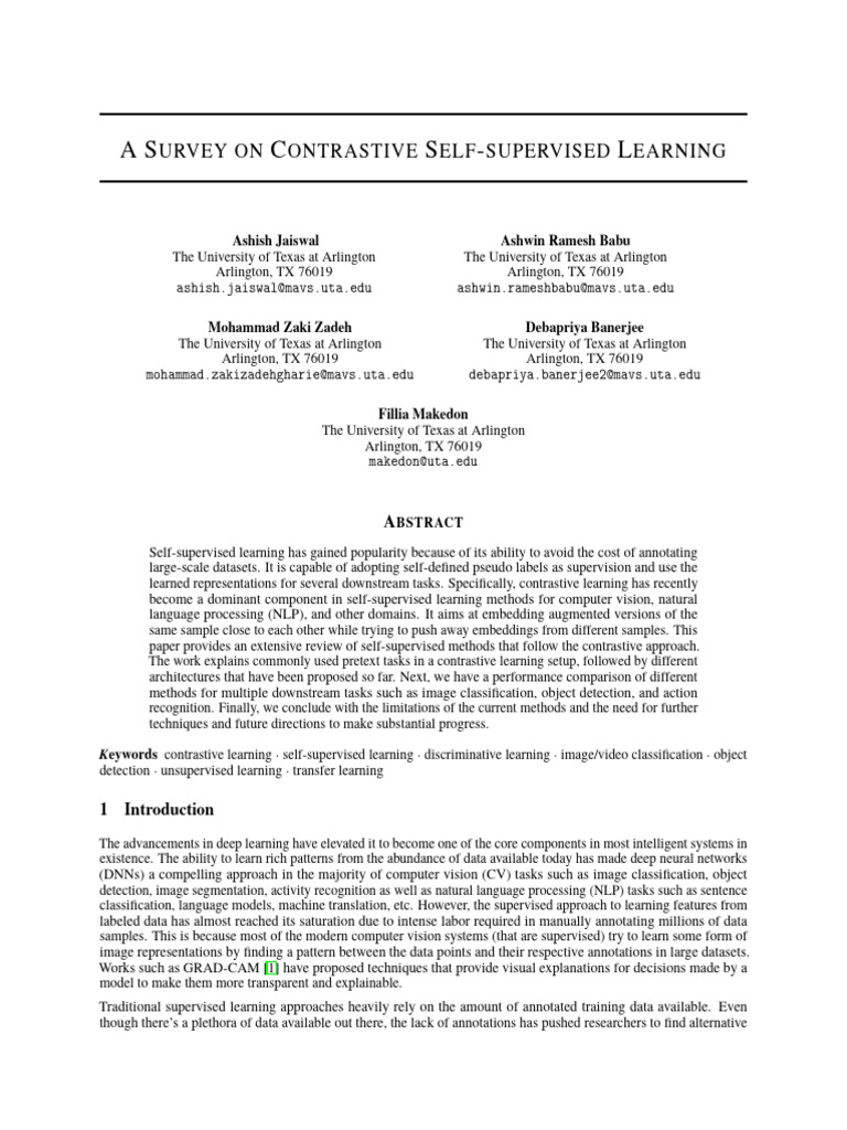 A Survey on Contrastive Self-supervised Learning | PDF | Cognitive Science | Artificial Intelligence