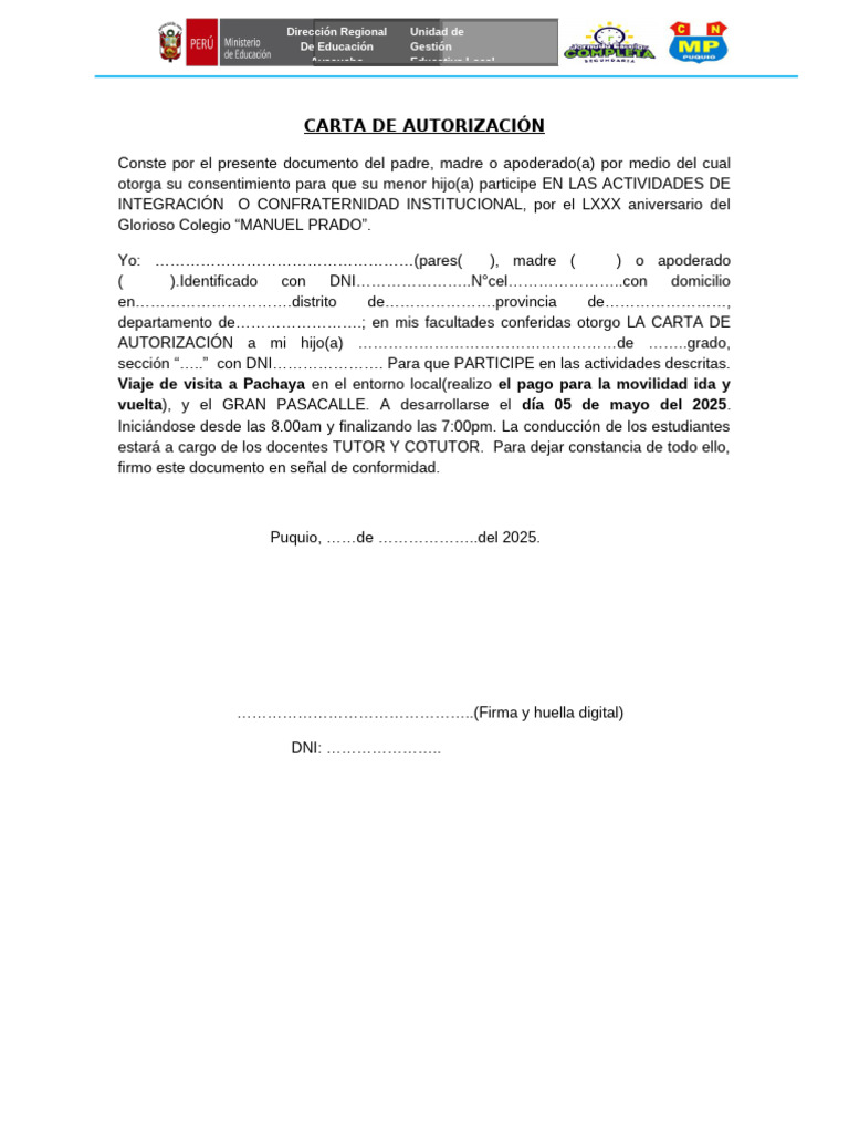 Carta De Autorización Pdf
