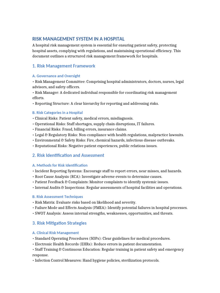 Hospital Risk Management System | PDF | Risk Management | Risk