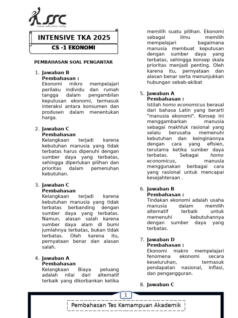 Pembahasan Modul Intensive Tka Ekonomi Cs-1 | PDF