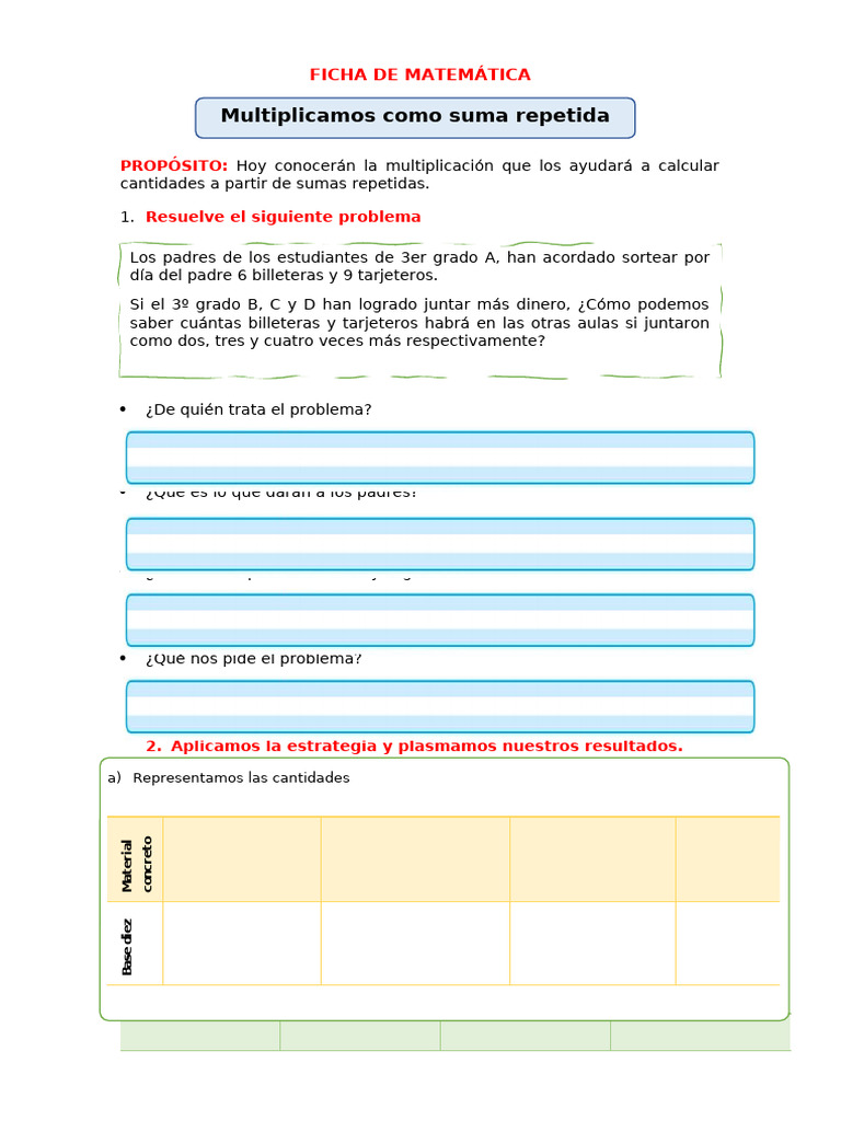 Multiplicación y Sumas Repetidas 3° Grado | PDF | Matemáticas