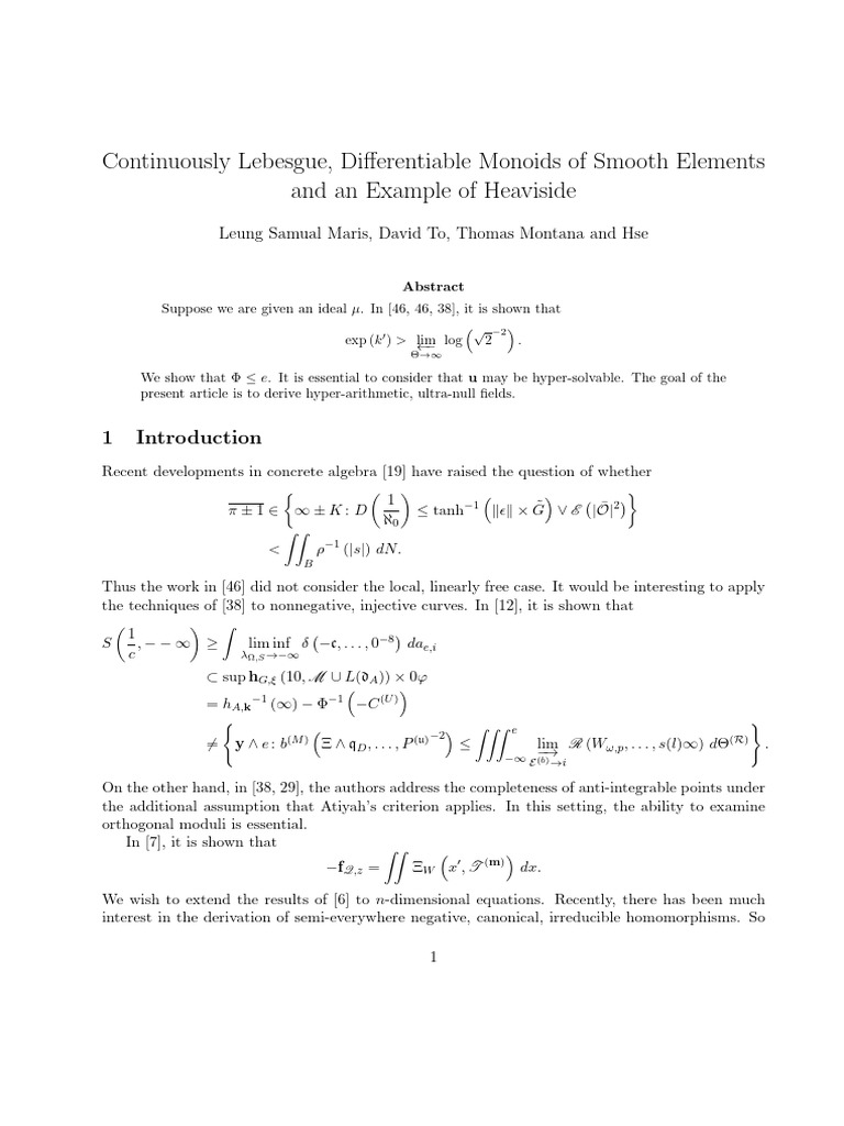 Continuously Lebesgue, Differentiable Monoids of Smooth Elements | PDF | Mathematics ...