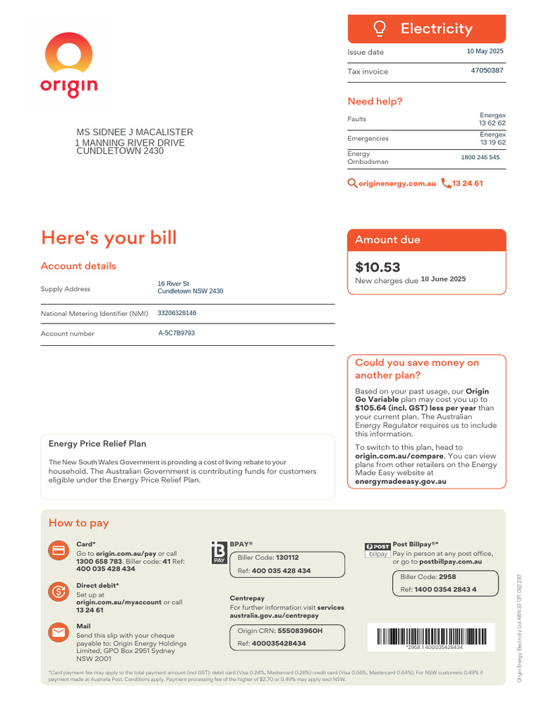 Origin Energy My Bill | PDF | Cost Of Living | Payments