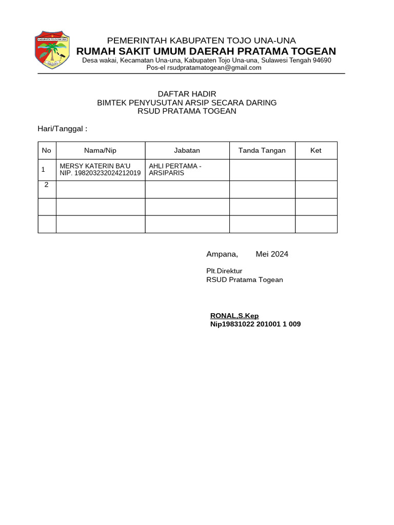 Daftar Hadir Bimtek Arsip | PDF