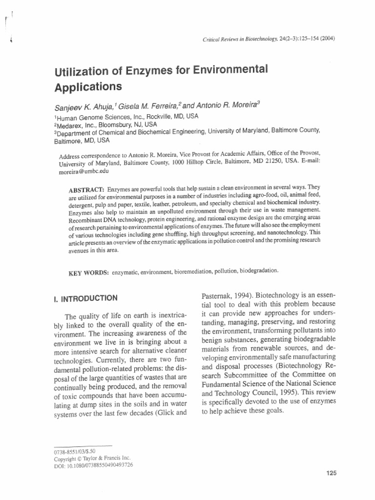 Utilization of Enzymes For Environmental Applications | PDF