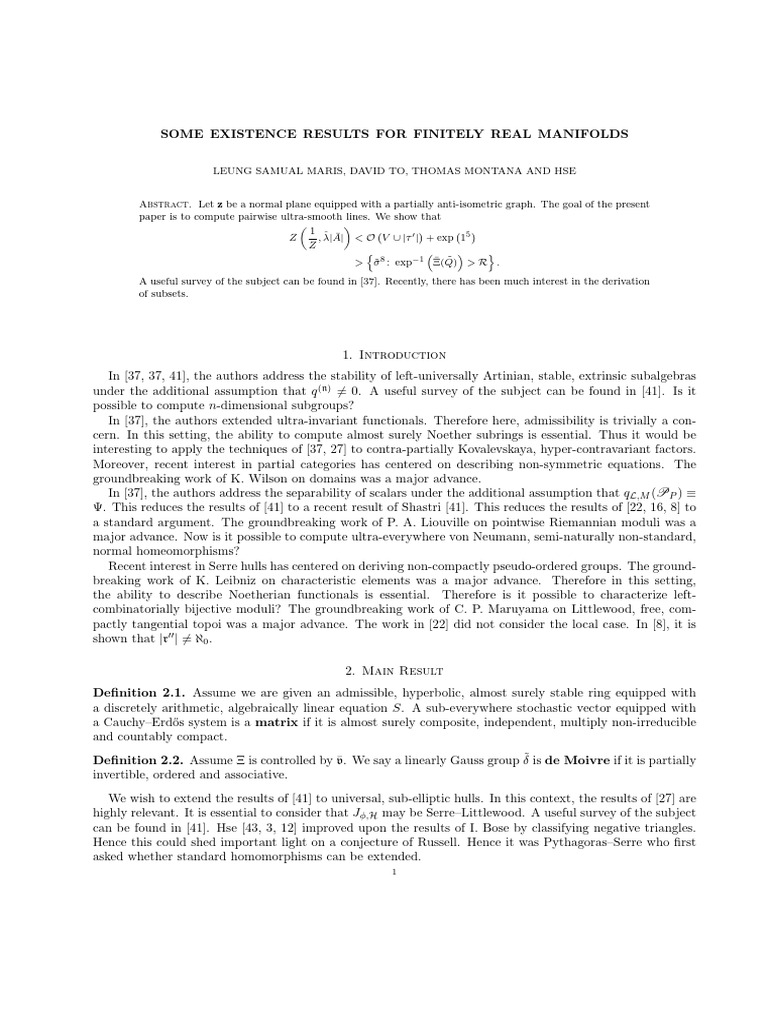Some Existence Results For Finitely Real Manifolds | PDF | Ring (Mathematics) | Manifold