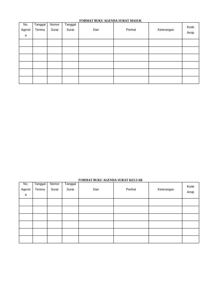 Format Buku Agenda Surat Masuk & Keluar | PDF