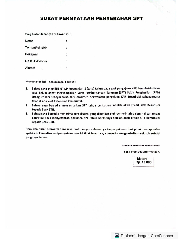 Surat Pernyataan SPT | PDF