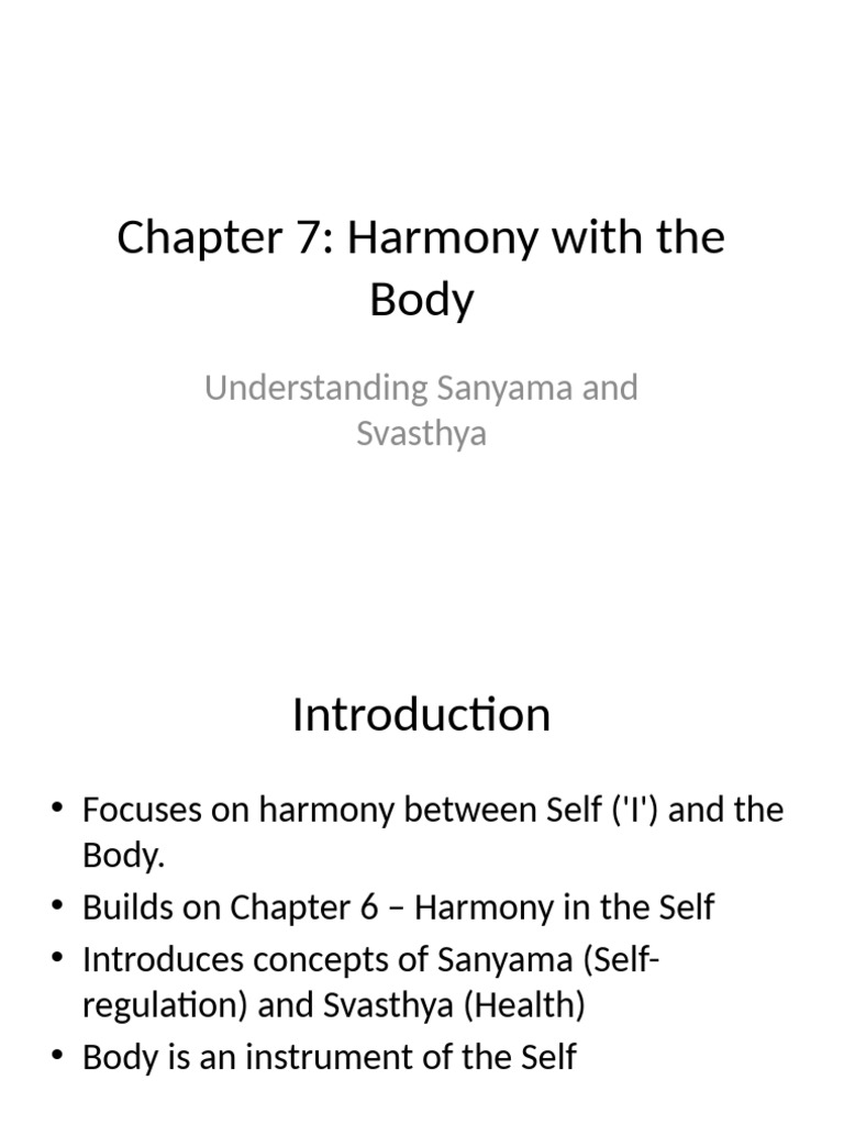 Sanyama and Svasthya: Body Harmony Guide | PDF