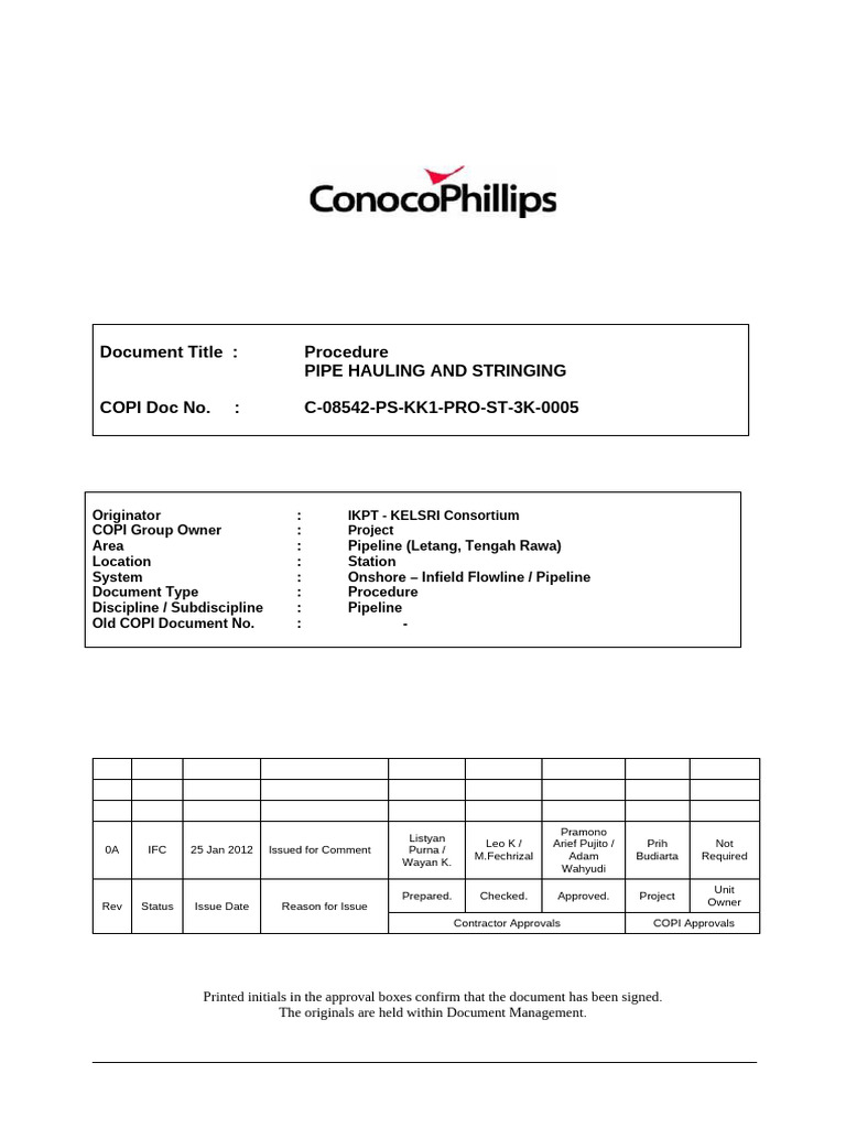 Pipe Hauling and Stringing Procedure - Rev.0 (Reviewed) | PDF | Pipe ...