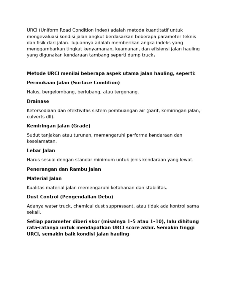 Indeks Kondisi Jalan URCI | PDF