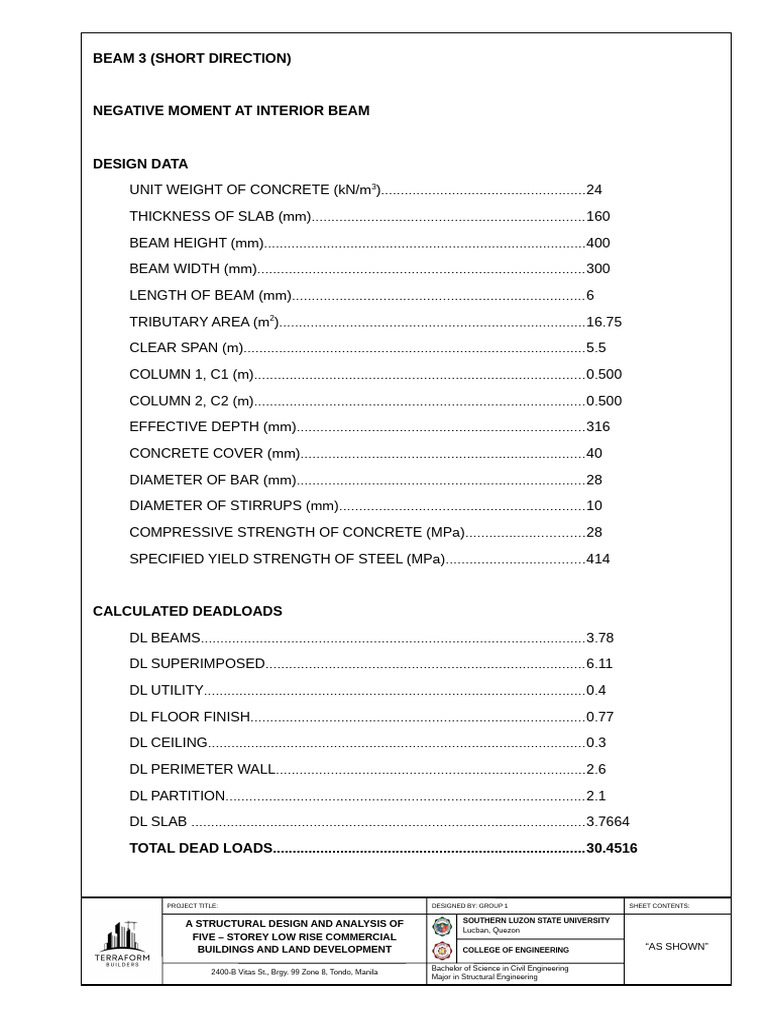 Beam Computation 1st Interior Beam | PDF | Beam (Structure) | Column