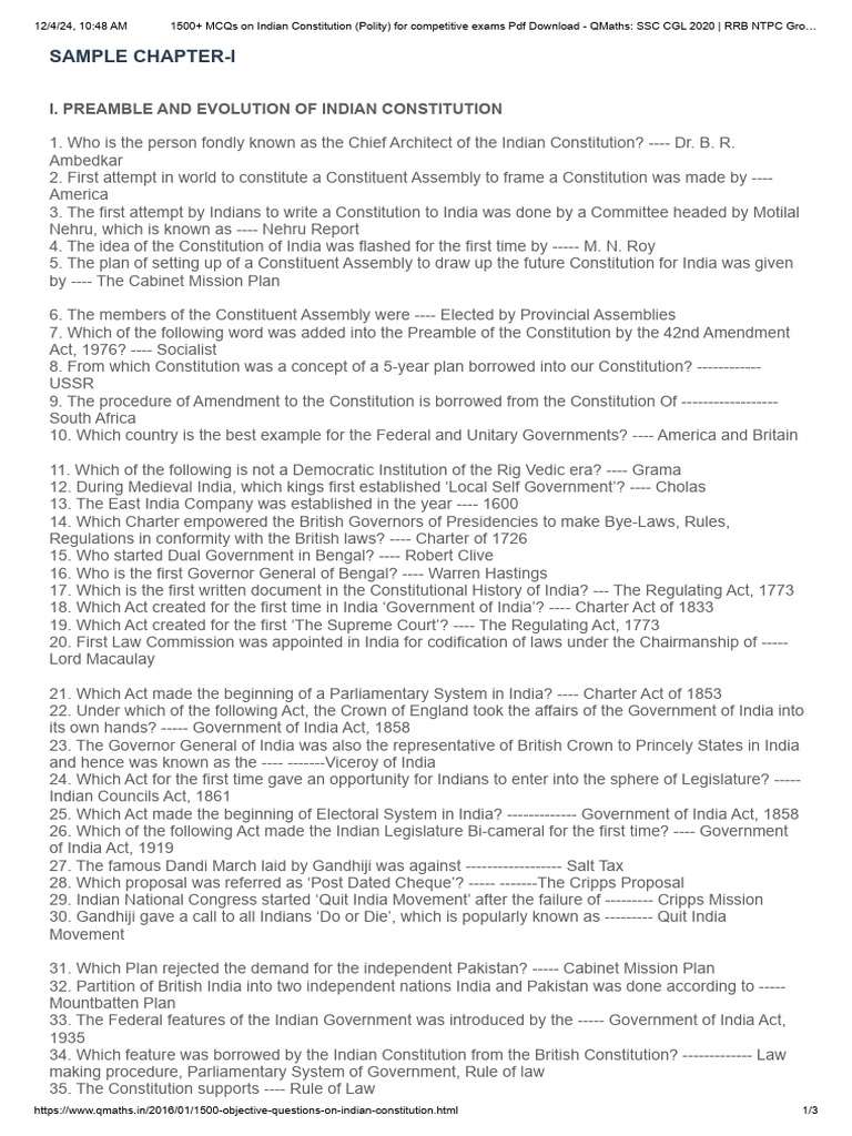 Sample Chapter-I: I. Preamble and Evolution of Indian Constitution ...