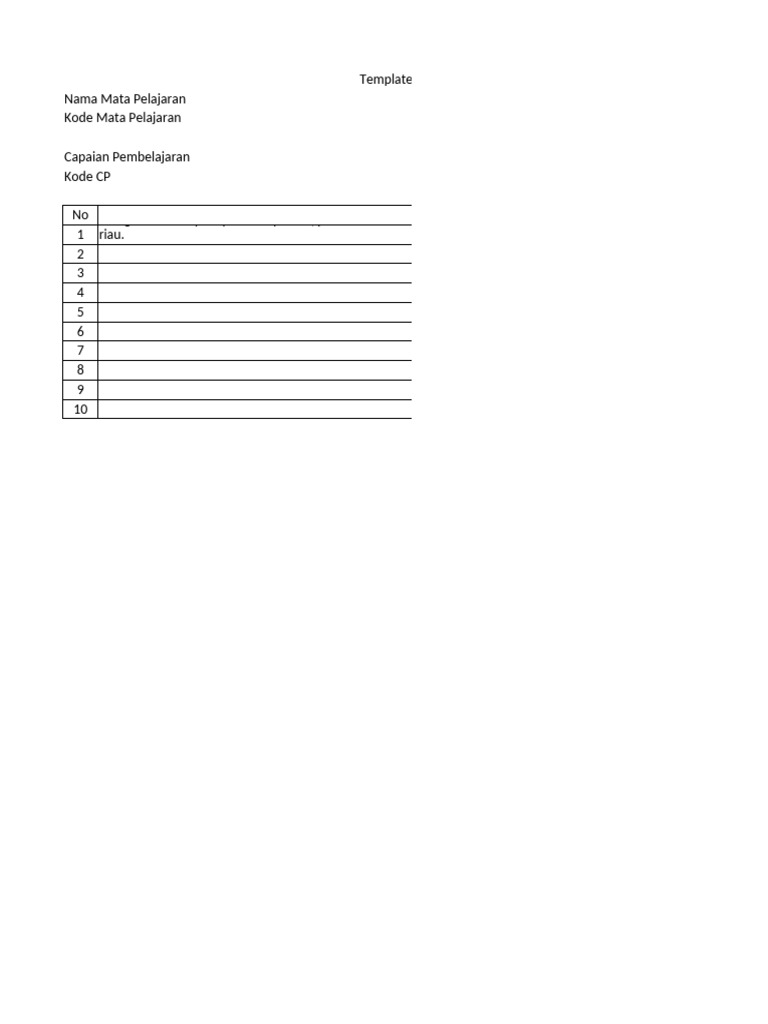 BMR Desi Template TP Mata Pelajaran Budaya Melayu Riau Kelas 10 AK | PDF