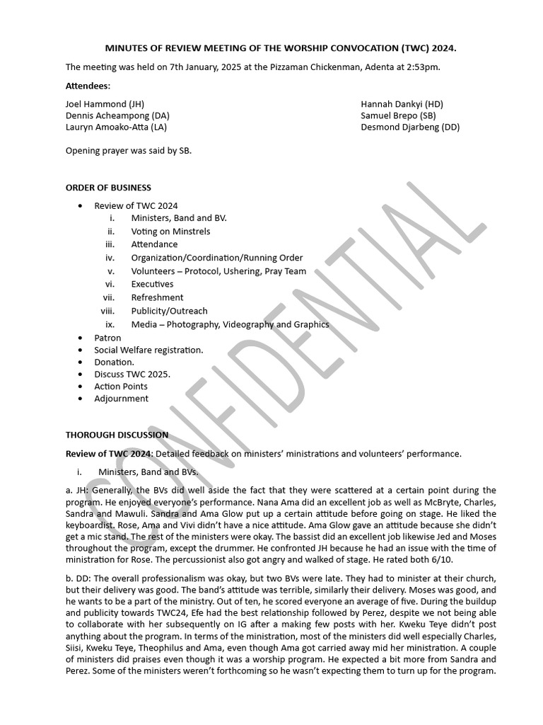 TWC 2024 Review Meeting Minutes | PDF