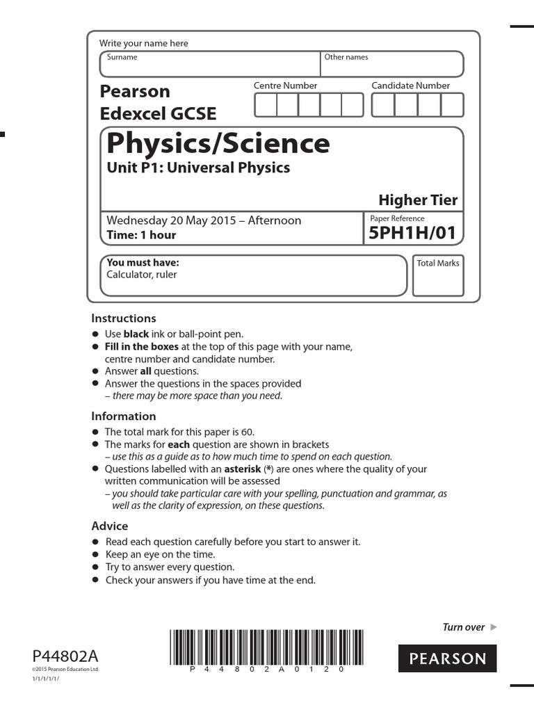 Edexcel GCSE Physics P1 Exam Paper | PDF | Earth | Applied And ...