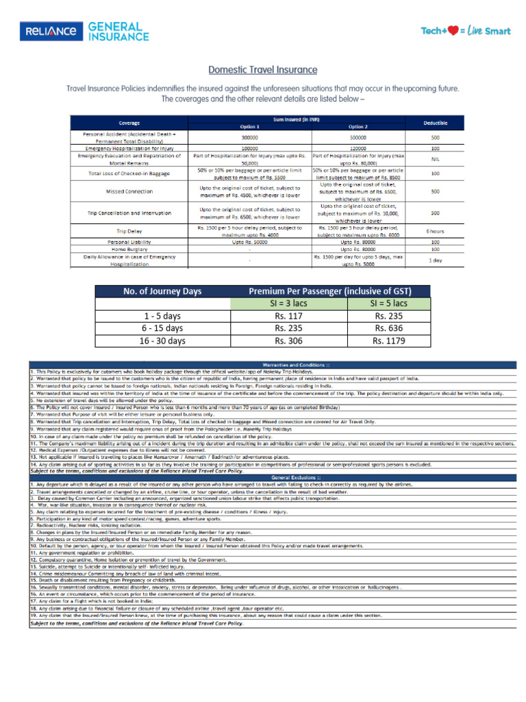 Domestic Travel Insurance | PDF