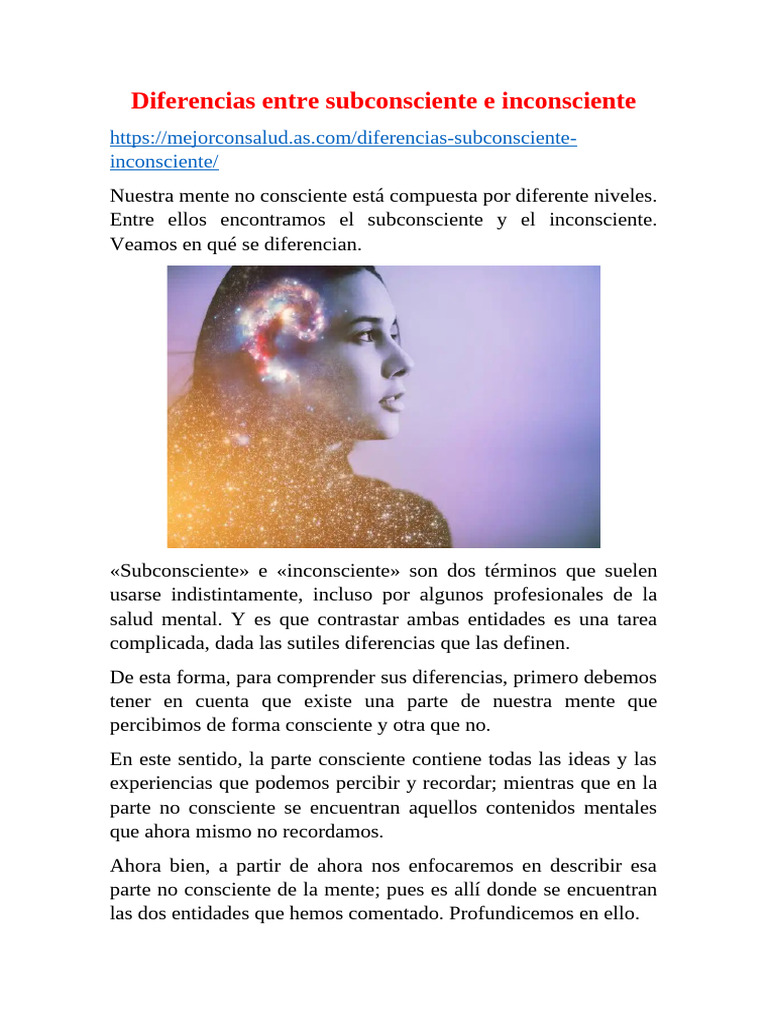 Diferencias Entre Subconsciente e Inconsciente | PDF | Mente | Mente ...