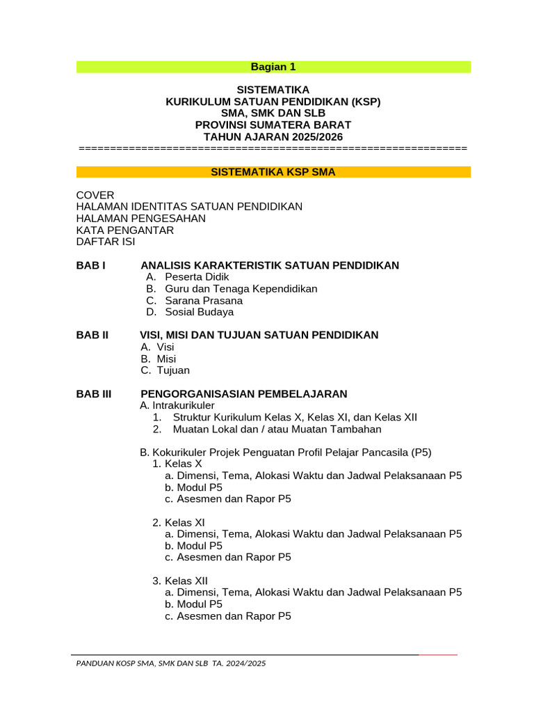 Panduan Kosp Sma, Smk Dan Slb Ta. 2025-2026 Revisi | PDF
