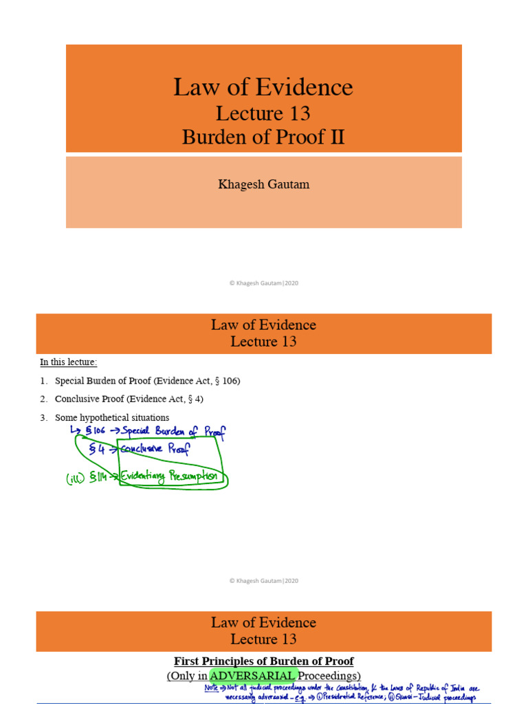 Lecture 13 - Burden of Proof II | PDF | Evidence (Law) | Burden Of ...