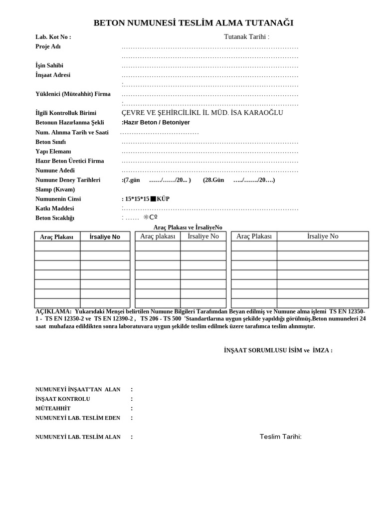 Beton Numune Tutanaği 2 | PDF