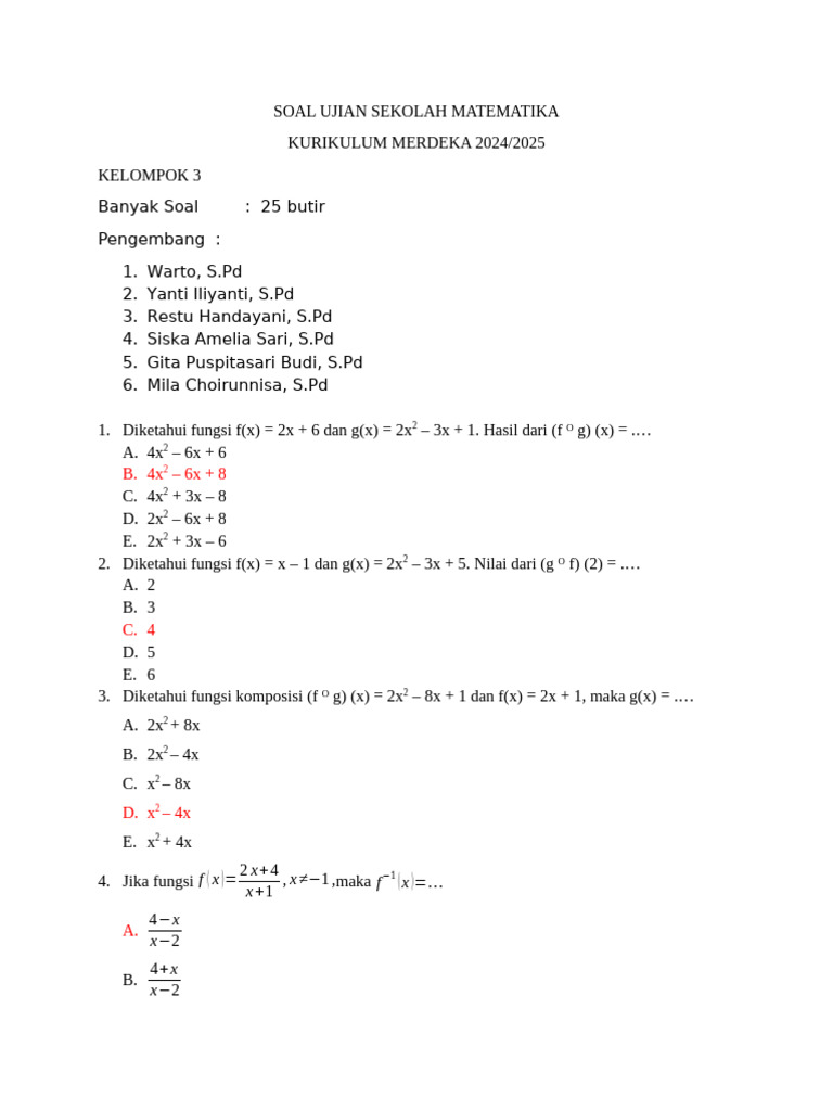 Soal Usek Matematika KurMer | PDF