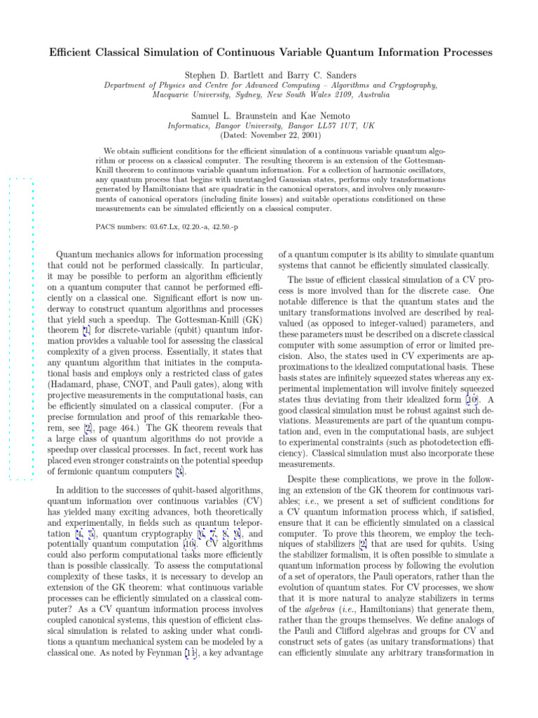 Classical Simulation of CV Quantum Processes | PDF | Quantum Computing ...