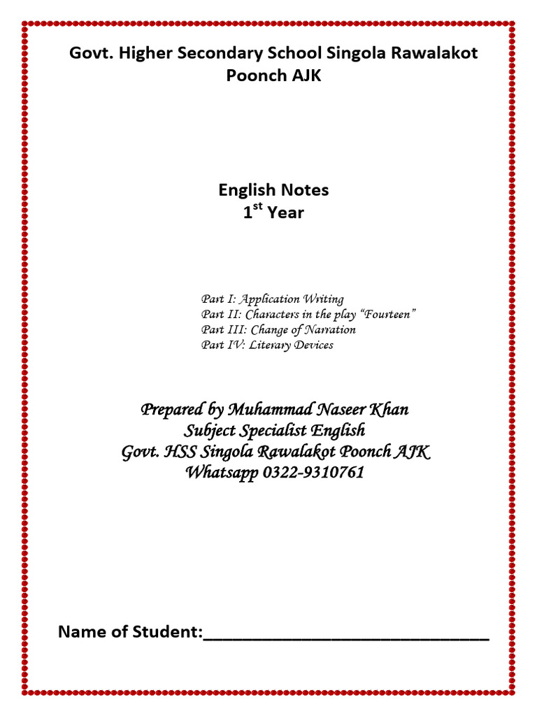 English Notes 1st Year 2024-25 | PDF