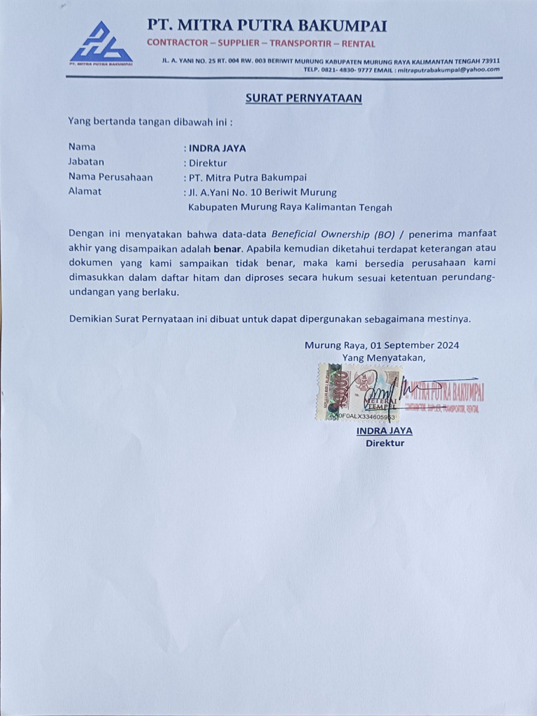 Surat Pernyataan BO Final | PDF