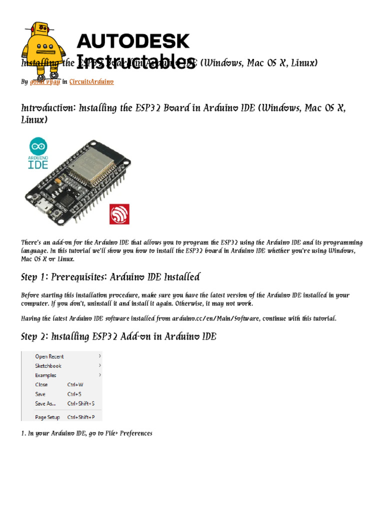 Installing The Esp32 Board In Arduino Ide Windows Mac Os X Linux 2154