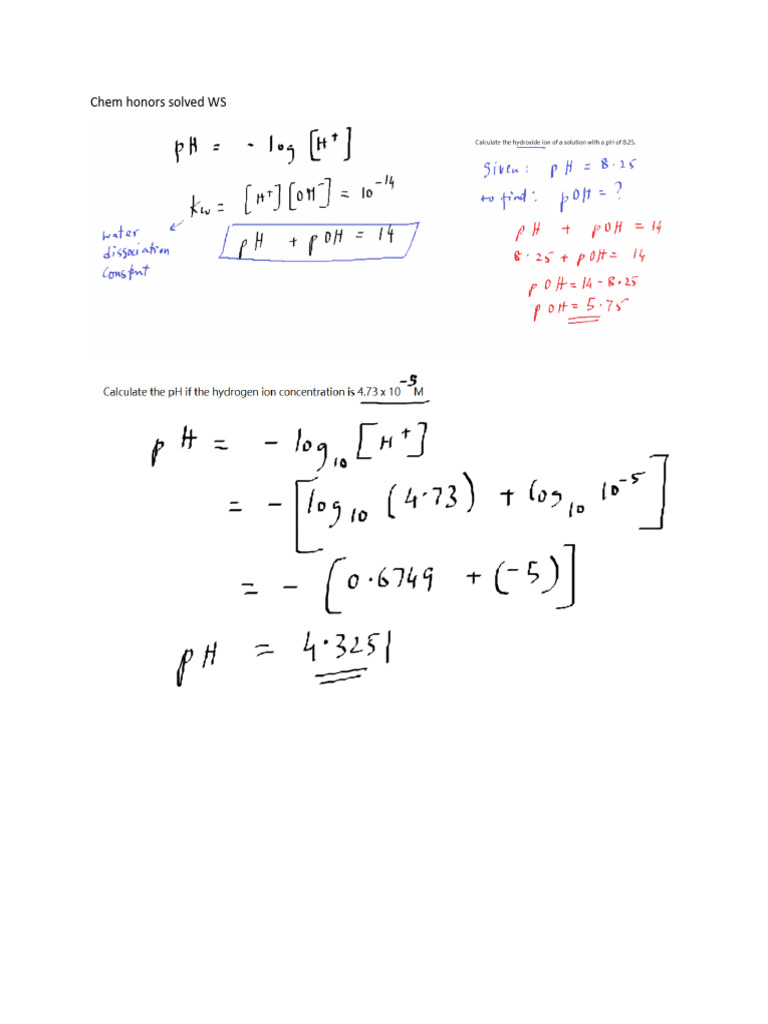 Chem Honors Acids N Bases - Solved WS | PDF