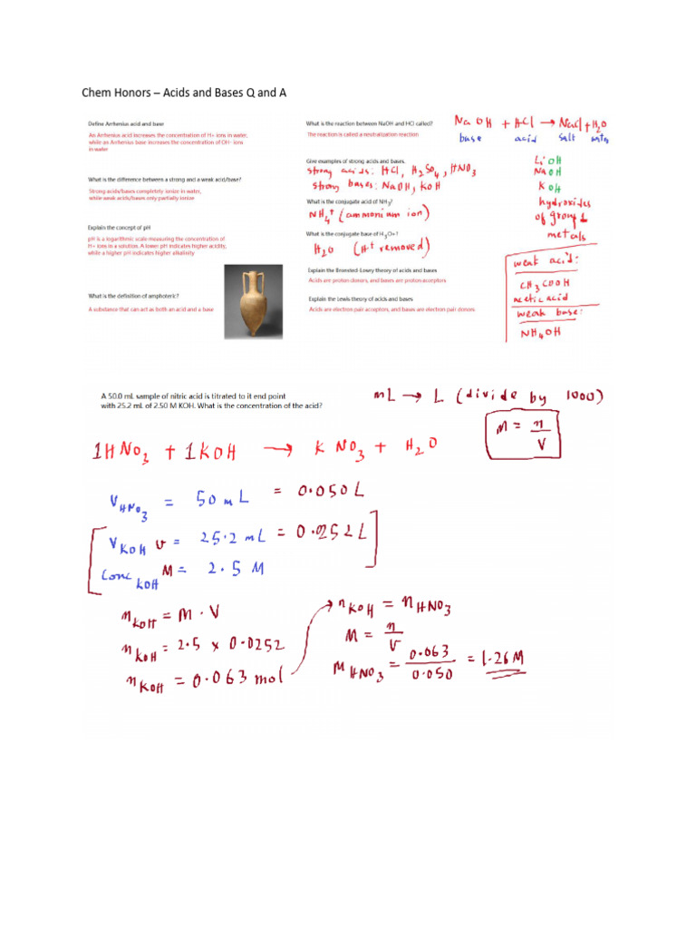 Chem Honors Acids Bases Solved Questions | PDF