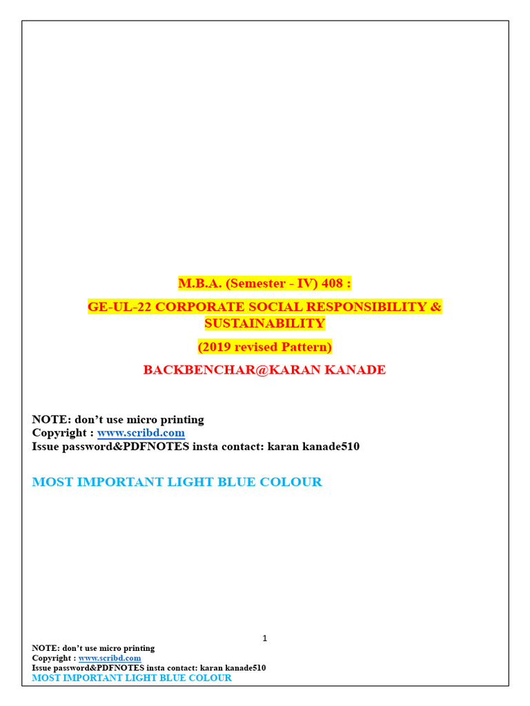 Corporate Social Responsibility & Sustainability 408 Imp - Unlocked | PDF | Corporate Social ...