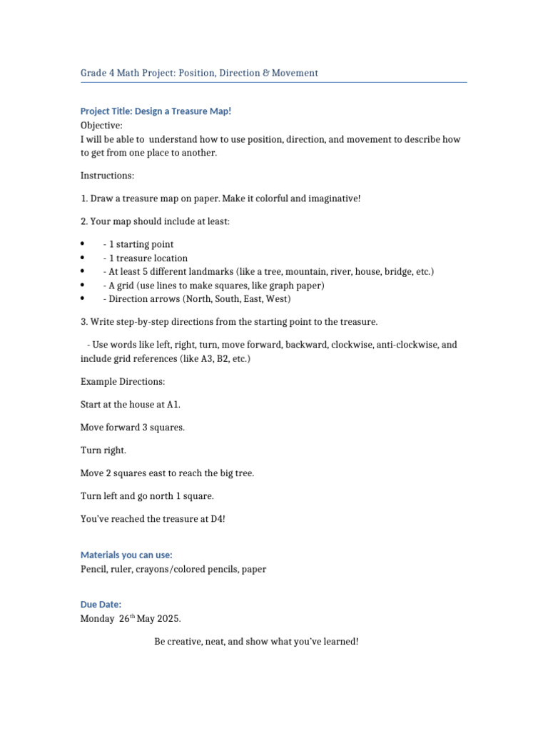 Treasure Map Project for Grade 4 | PDF