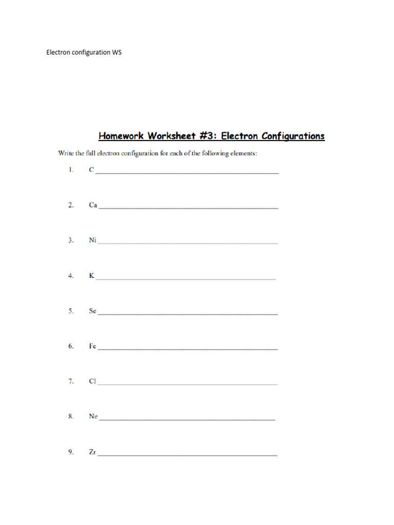 Electron Configuration WS | PDF