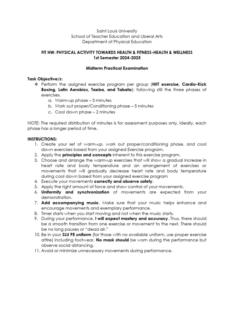 Ari-O-Fit HW Midterm Practical Examination | PDF | Physical Education