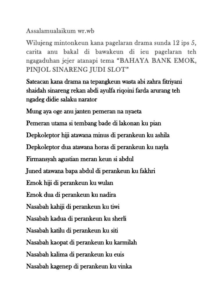 Script Drama Sunda Bahaya Pinjol Jeung Judol | PDF