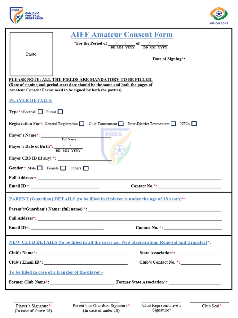 AIFF Amateur Consent Form 2025 | PDF | Fifa | Justice