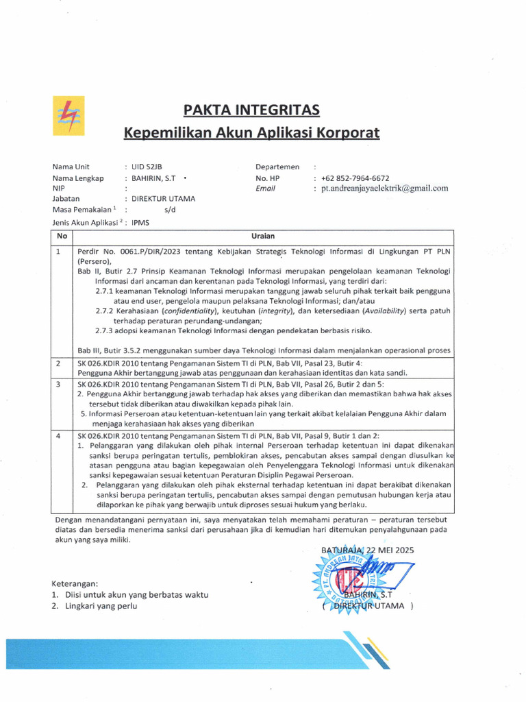 Pakta Integritas | PDF