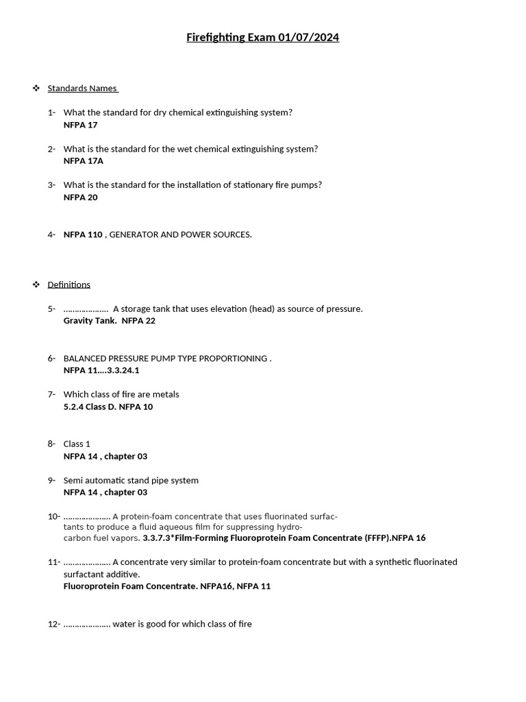 Fire Fighting Exam 01-07-2024 | PDF | Fire Sprinkler System | Fires