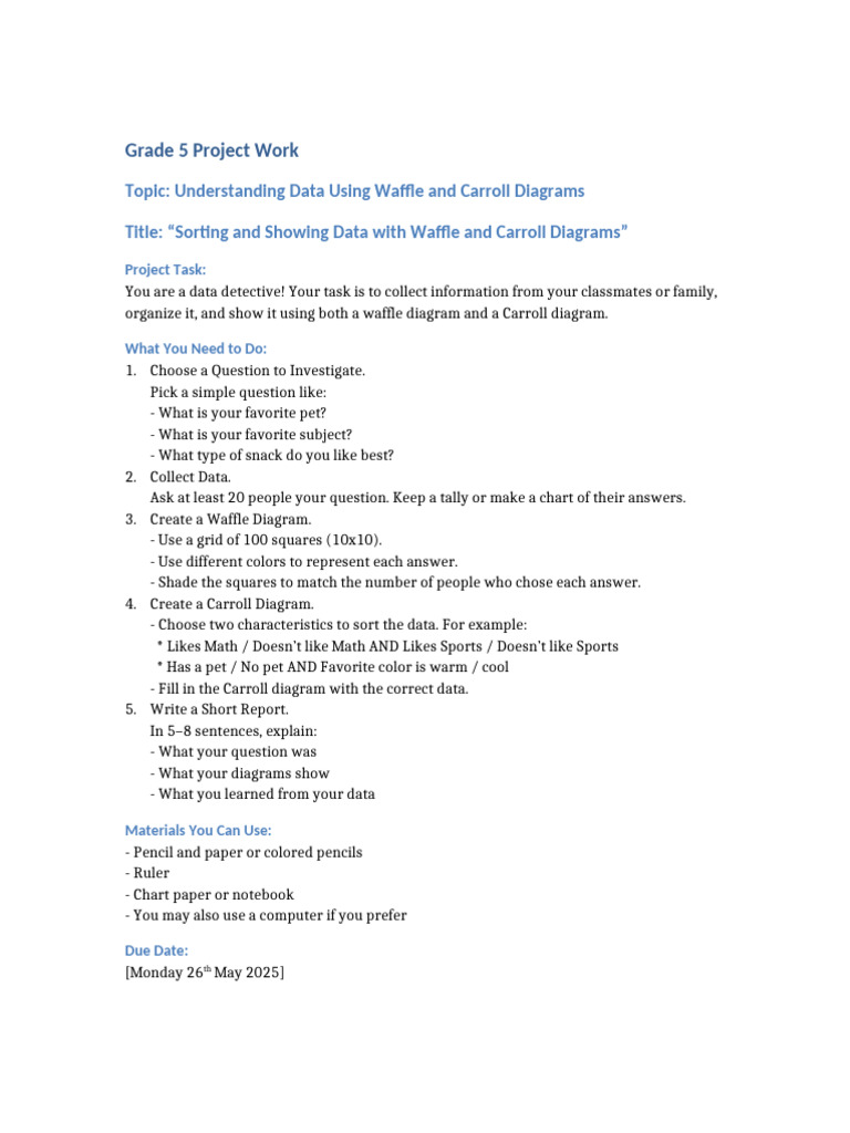 Grade 5 Project Work Waffle Carroll Diagrams | PDF