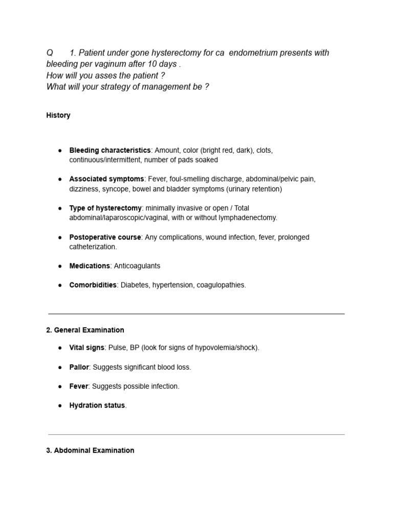 Post-Hysterectomy Bleeding Assessment Guide | PDF | Ovarian Cancer | Cancer