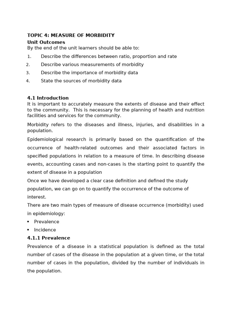 Topic 4 - Measures of Morbidity | PDF | Incidence (Epidemiology ...