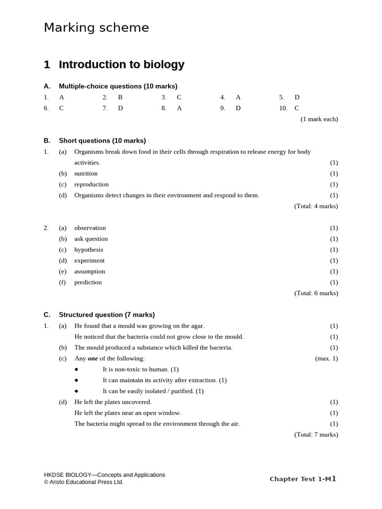Chapter 1 Introduction To Biology - Ans | PDF | Life Sciences | Biology