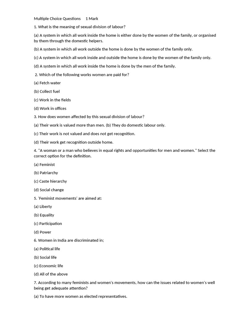 Gender, Caste and Religion Worksheet | PDF | Woman | Feminism