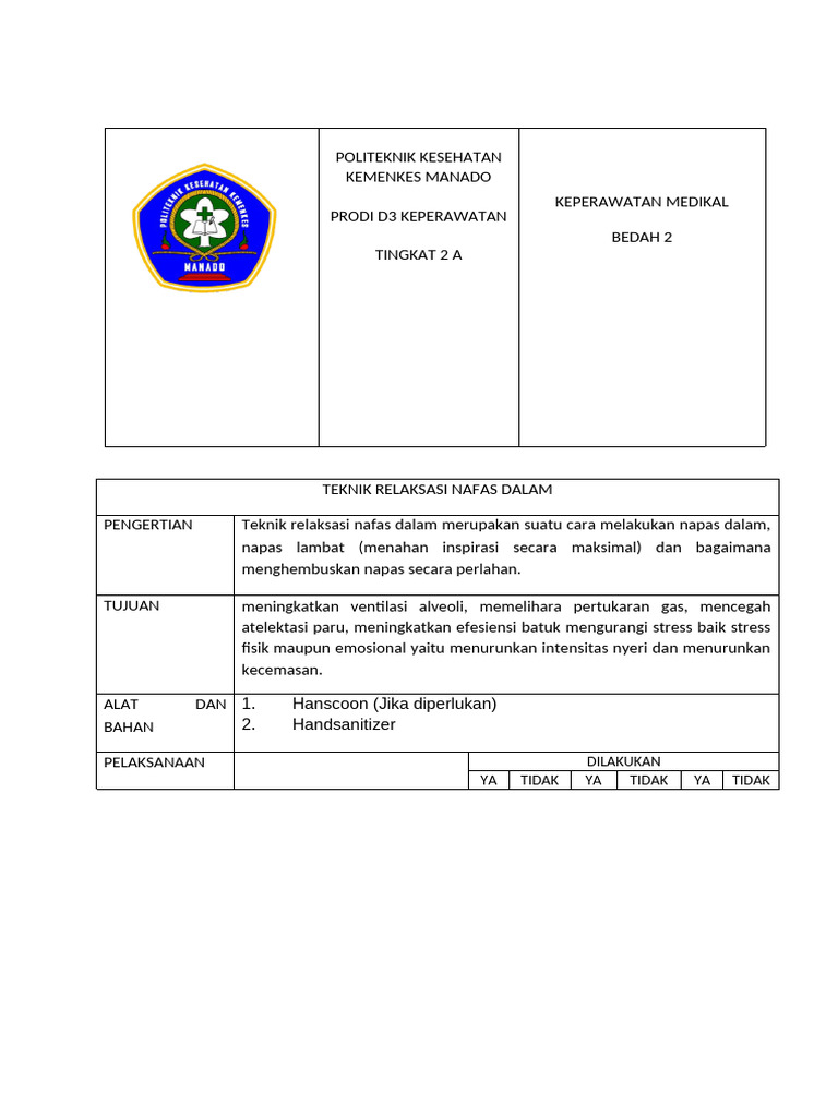 Teknik Relaksasi Nafas Dalam untuk Perawat | PDF